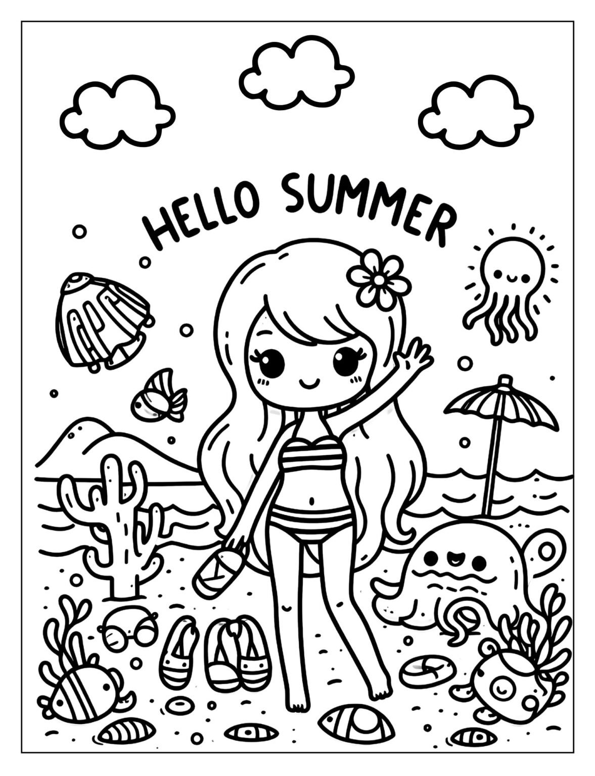 Cool Shades & Sunny Rays Coloring Page | Printable Summer Activity for ...