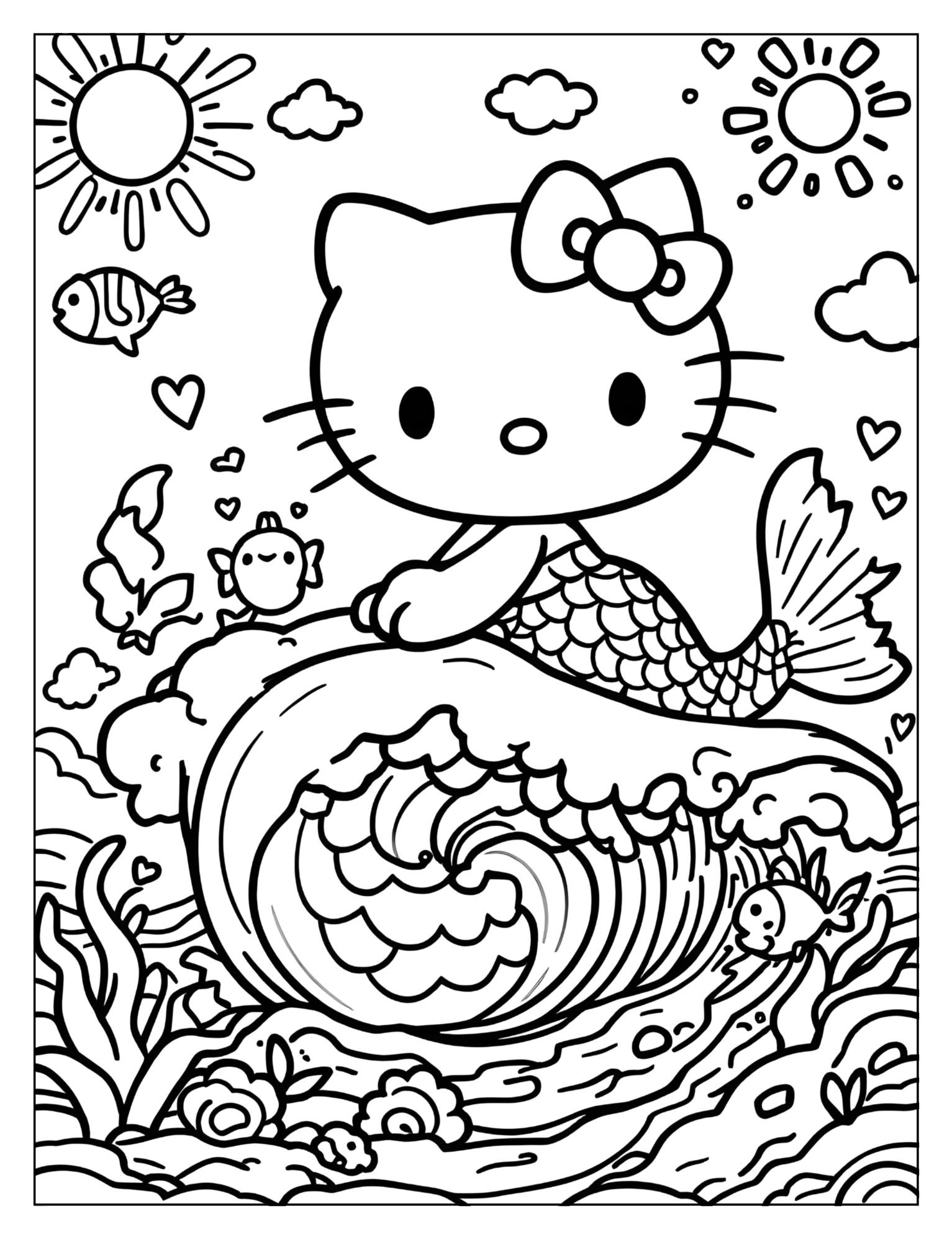 15 Free Hello Kitty Mermaid Coloring Pages (PDF Printables) - Freentable